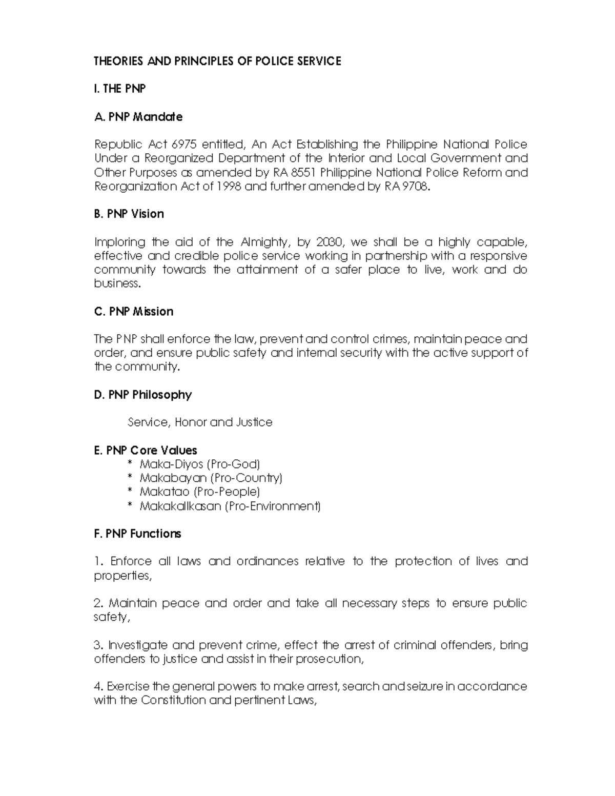 LEA 1 IV Theories & Principles of Police Service Overview and Concepts ...