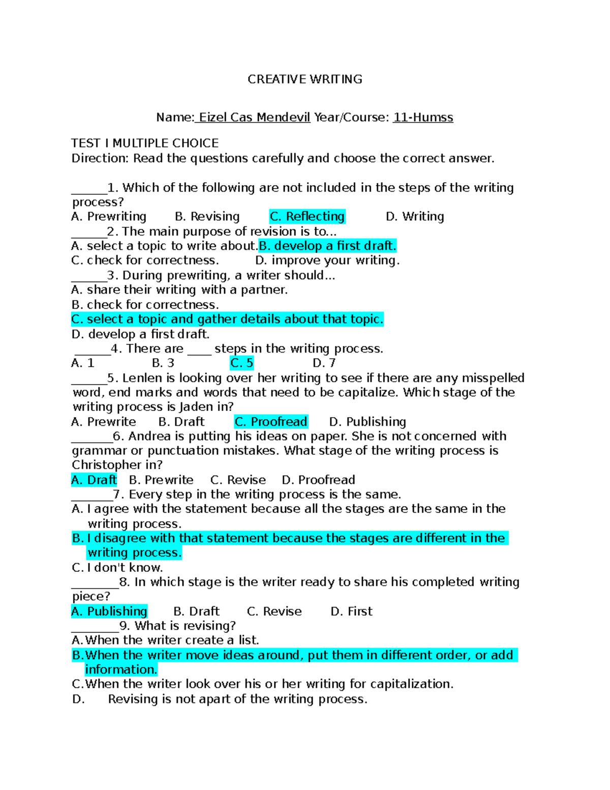 Local media 6677563359713464673 - CREATIVE WRITING Name: Eizel Cas ...