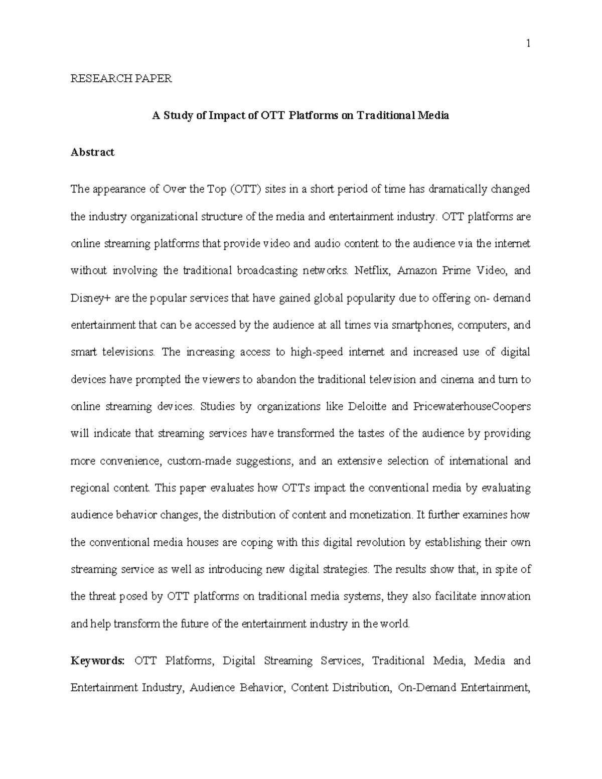 Impact of OTT Platforms on Traditional Media: A Research Study ...