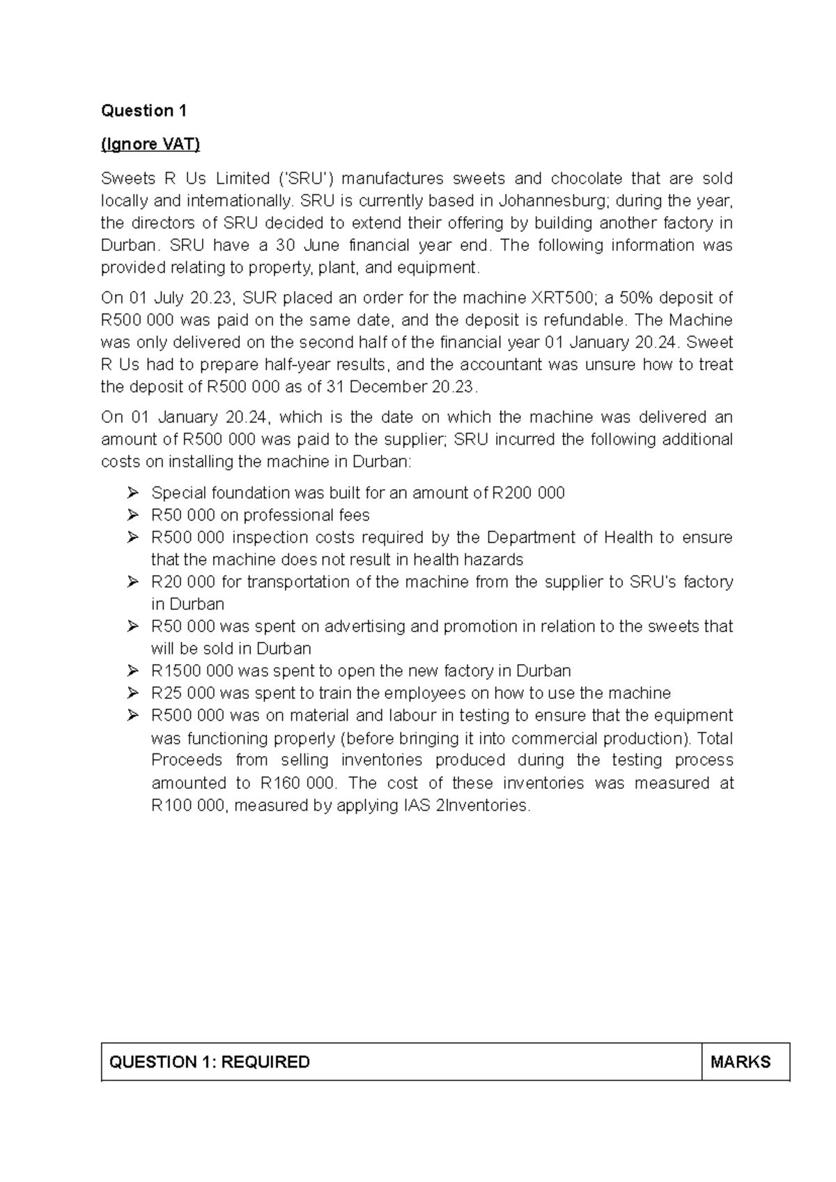 Homework Sweets R Us Limited (‘SRU’) - Question 1 (Ignore VAT) Sweets R ...