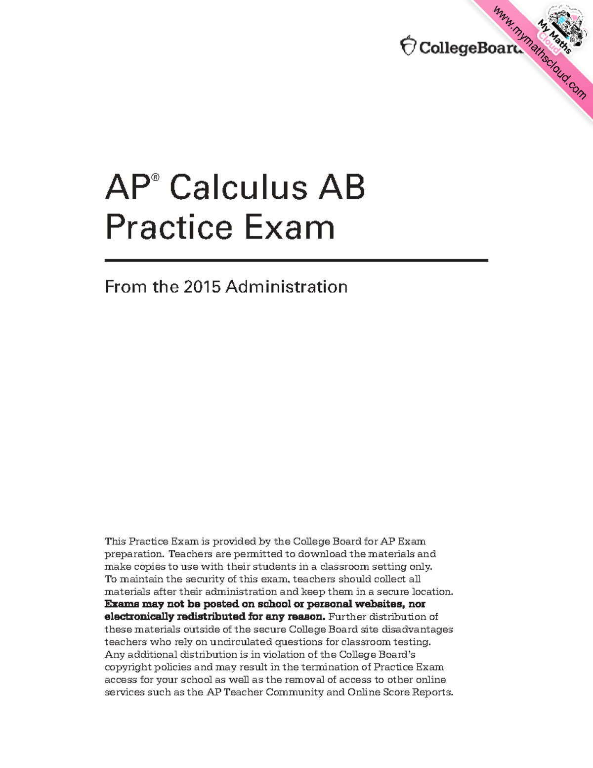 AP Calculus AB 2015 Practice Exam Instructions and Guidelines - Studocu