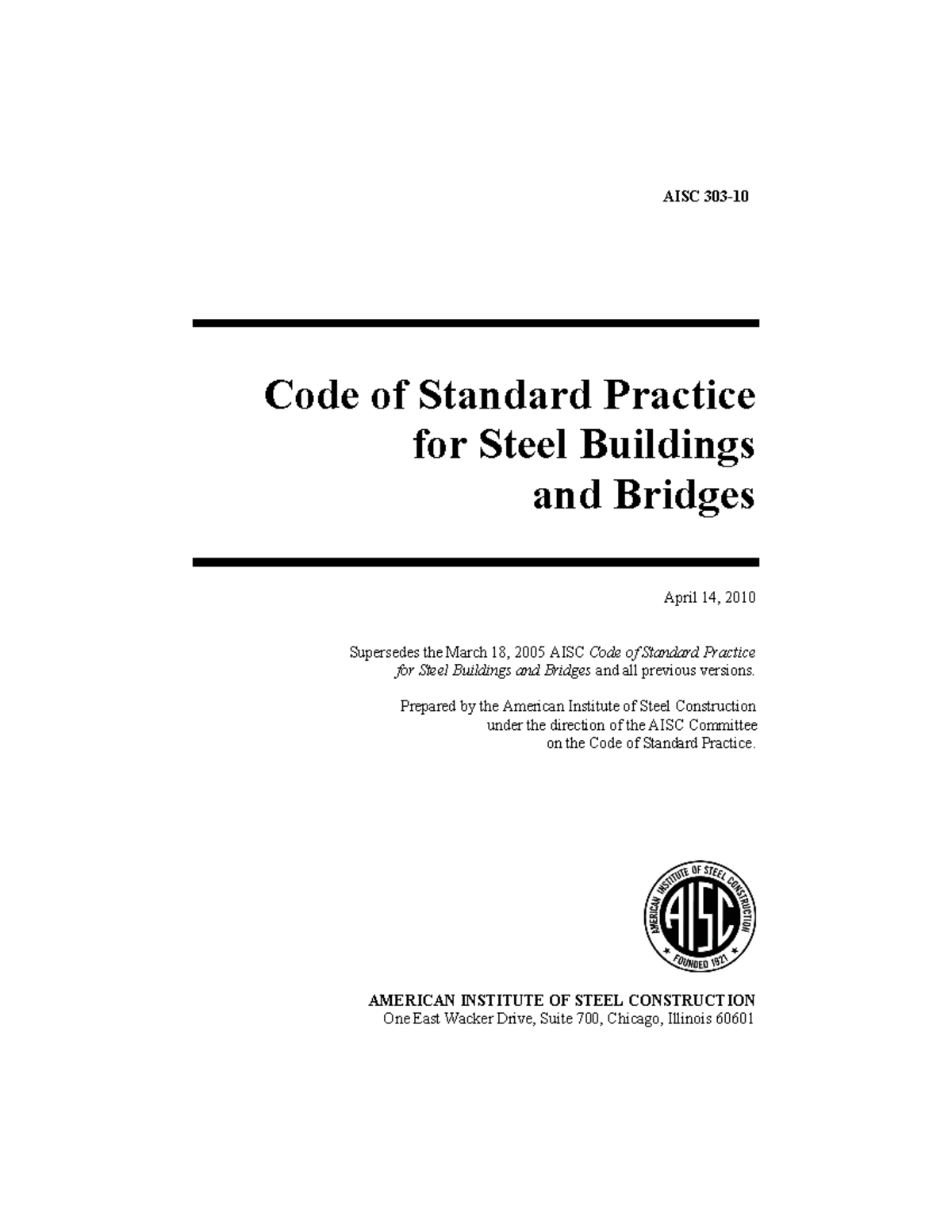 AISC 303 - Code of Standard Practice for Steel Buildings & Bridges ...
