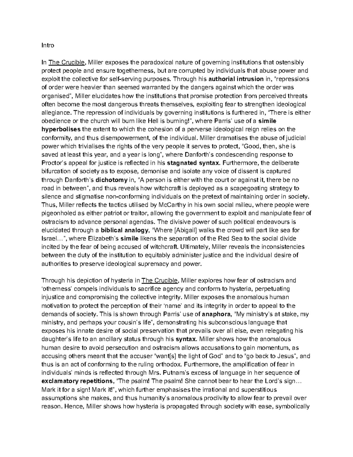 ENG 101: The Crucible Essay - Exploring Power, Fear, and Individuality ...