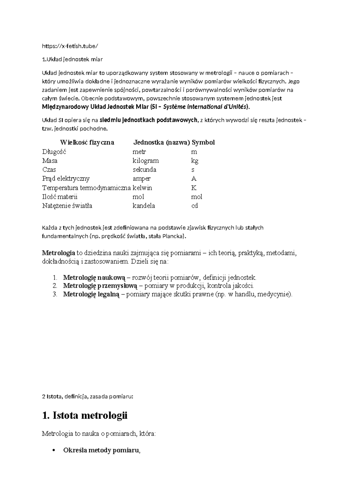 Metrologia: Układ Jednostek Miar i Zasady Pomiaru - Studocu