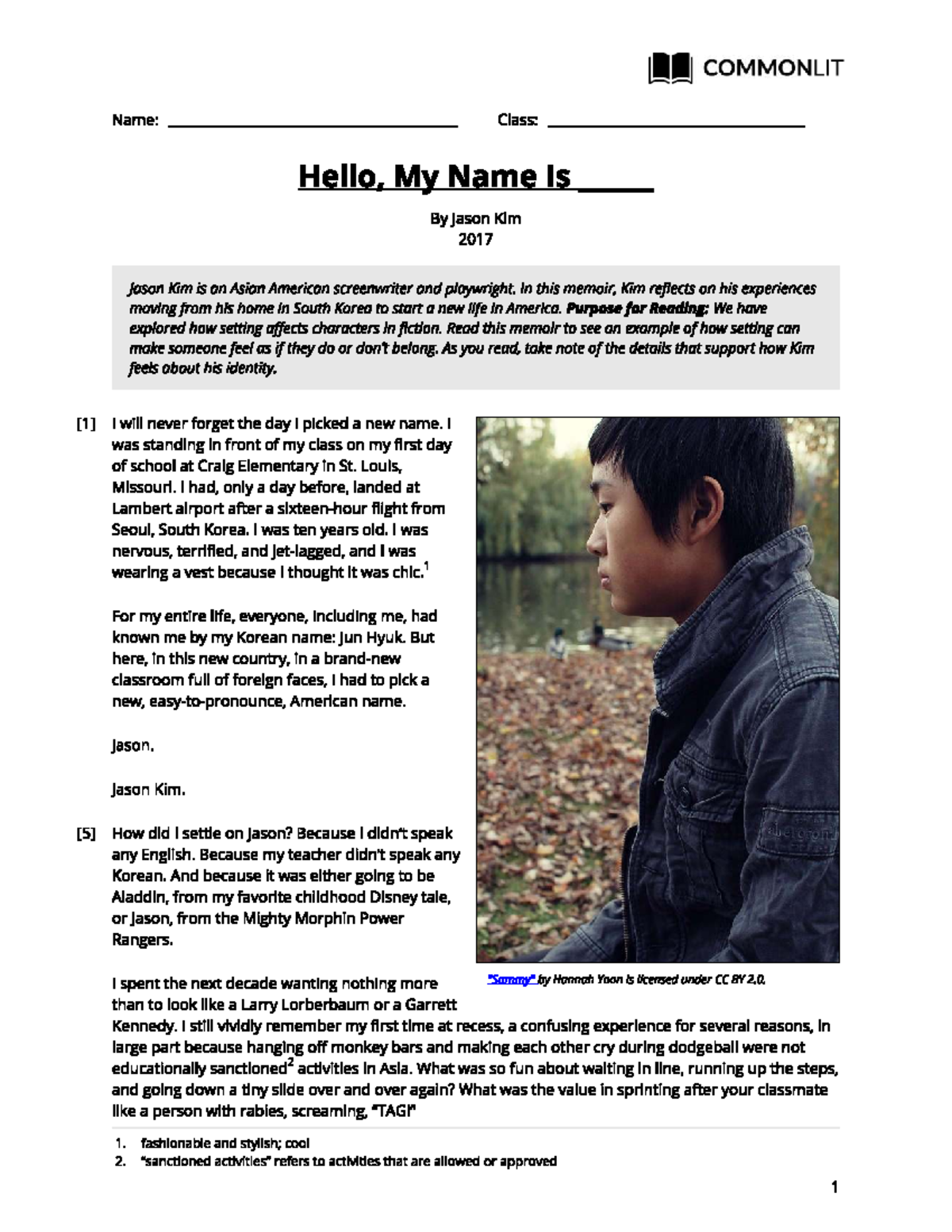 Aidan Holloway - QC Passage Hello My Name Is - COMMONLIT Name: Class ...