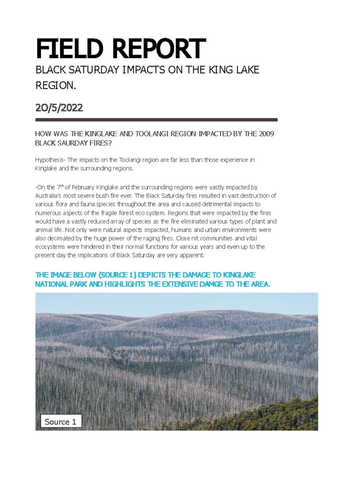 Kinglake & Toolangi: Impacts of the 2009 Black Saturday Fires Report ...