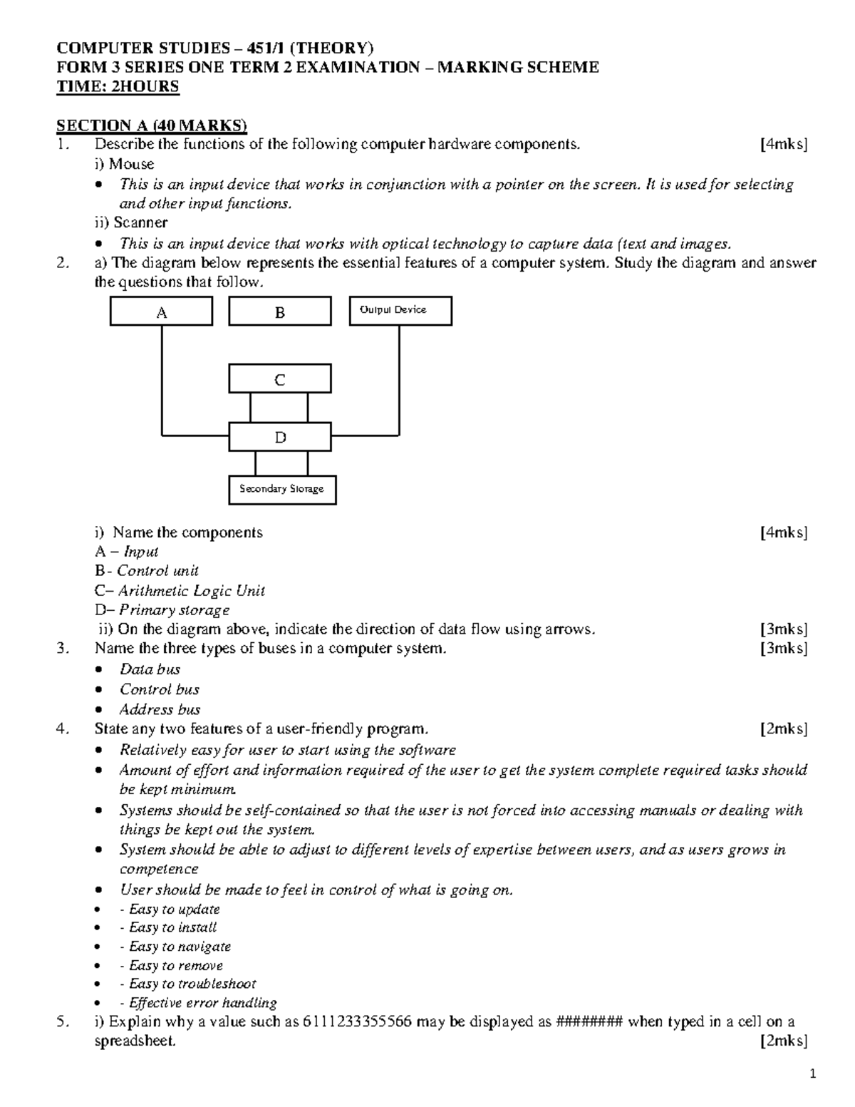Computer Studies F3 T2 Exam Marking Scheme Guide - Studocu