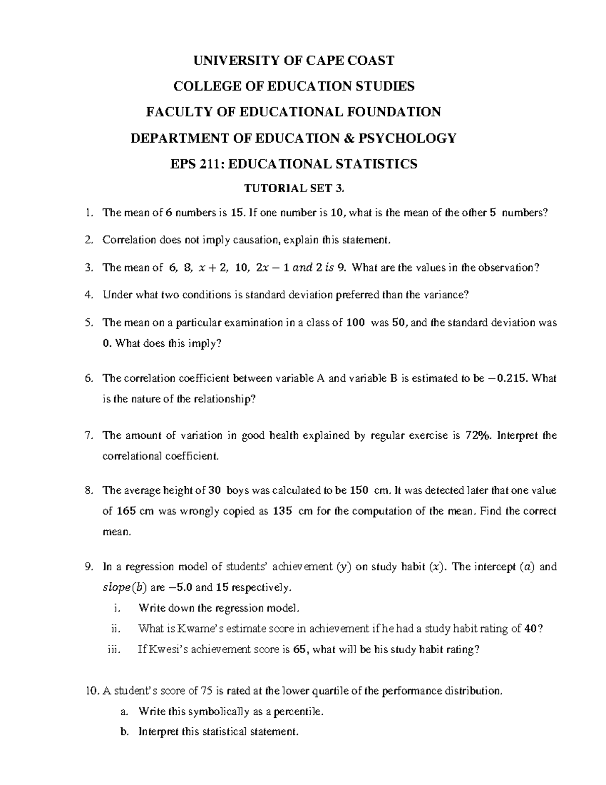 EPS 211: Educational Statistics Tutorial Set 3 - Key Concepts ...