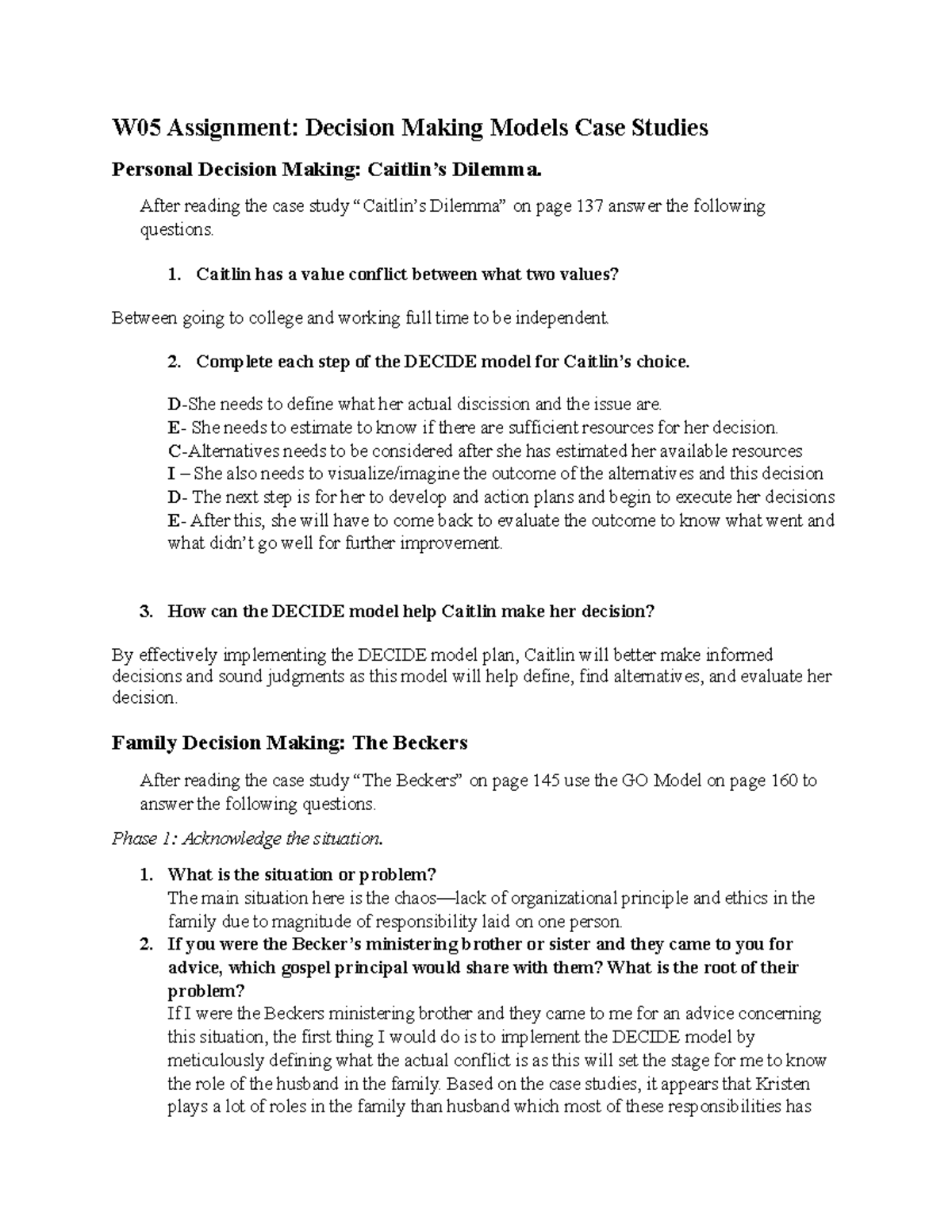 Emmanuel-FCS160 document W05Decision Making Models Case Studies ...