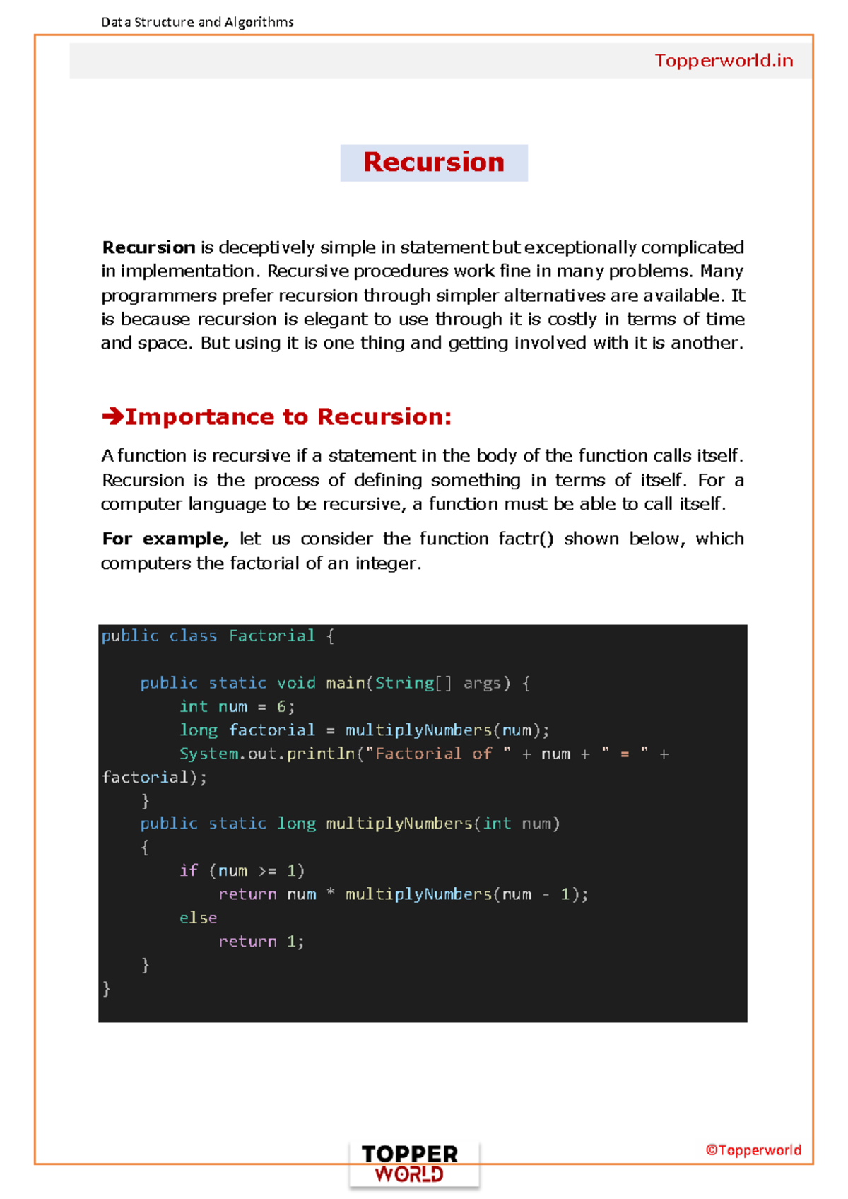 DSA Tutorial-12: Understanding Recursion and Its Applications - Studocu