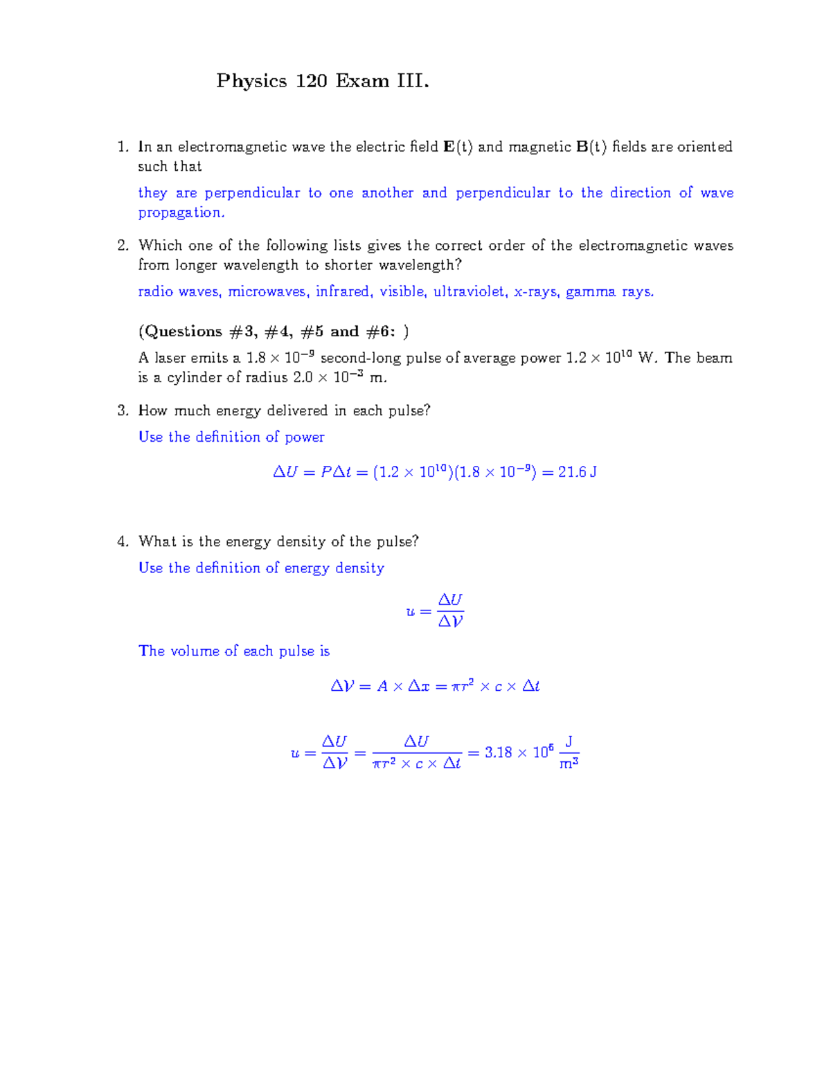 Physics 120 Exam 3 Practice Solutions - November 2023 - Studocu