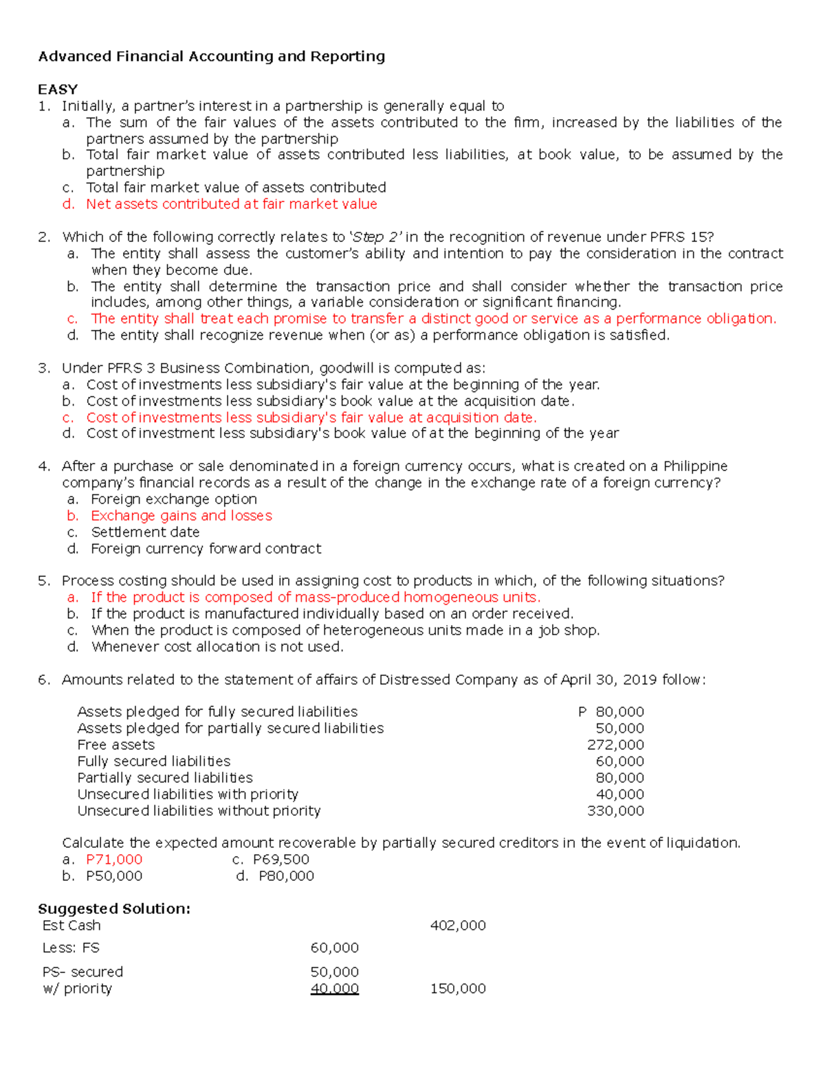 Advanced Financial Accounting & Reporting (AFAR 2023) Study Guide - Studocu