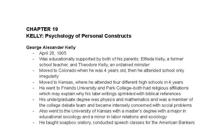 CHAPTER 19: Summary of George Kelly's Psychology of Personal Constructs ...