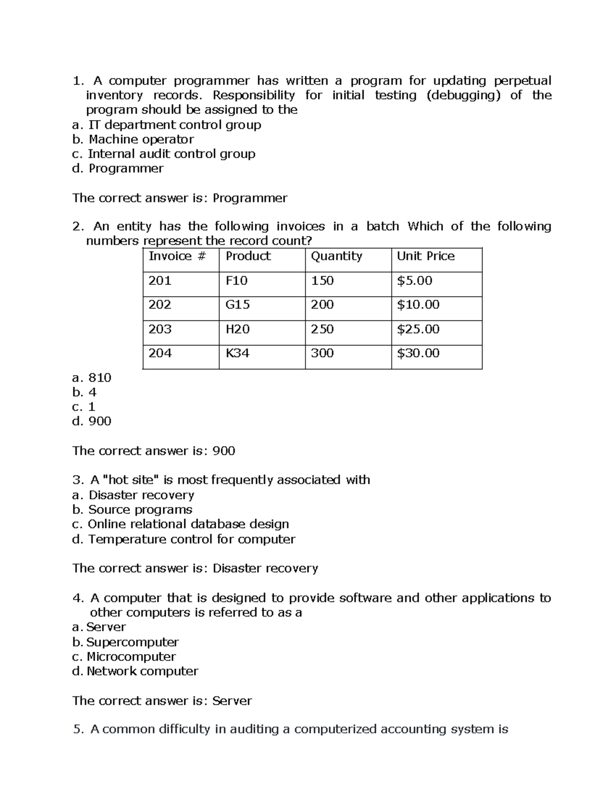 CIS 301 Final Exam: Key Concepts in Auditing within Computer Systems ...