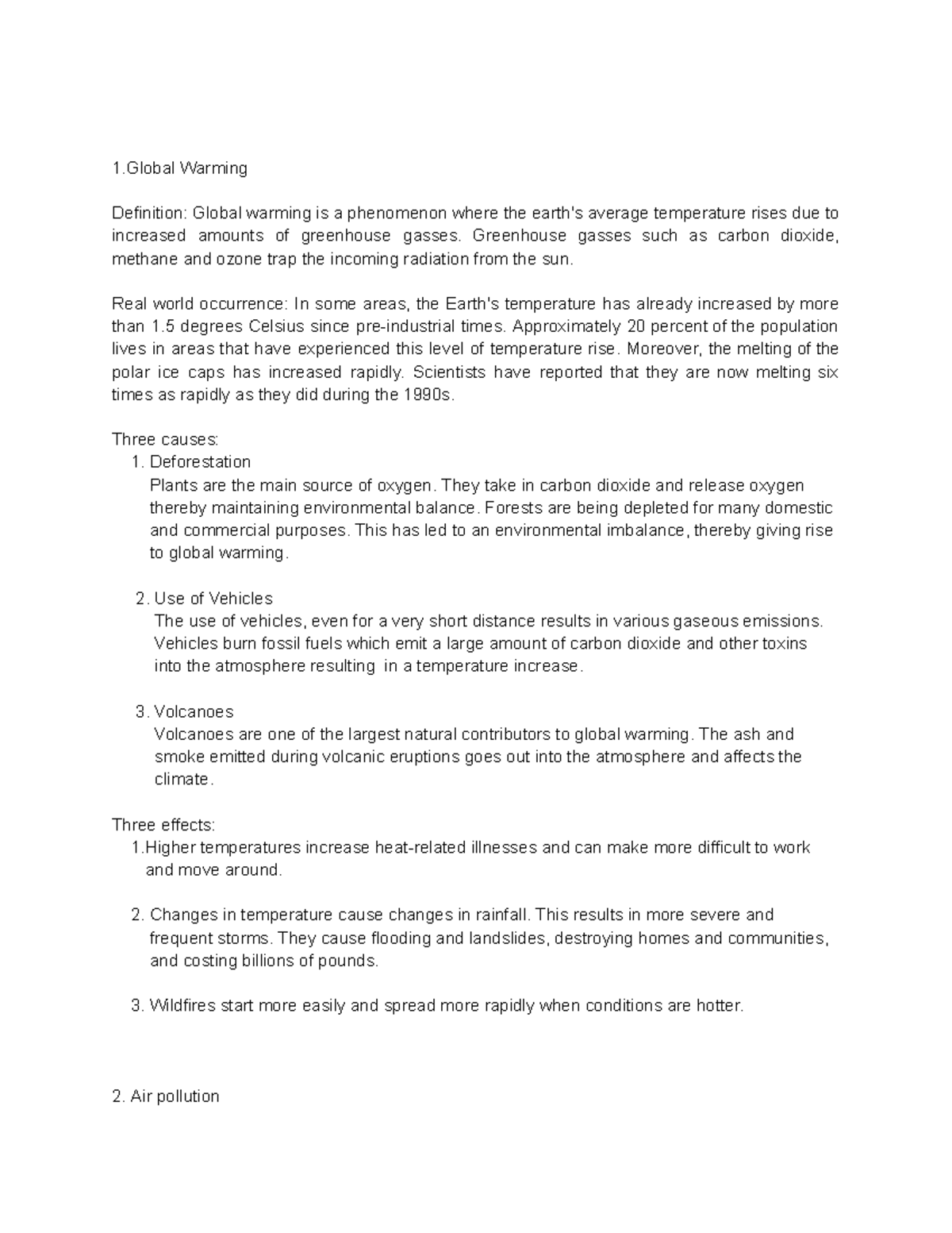 Causes and Effects of Global Warming and Air Pollution: A Study - Studocu