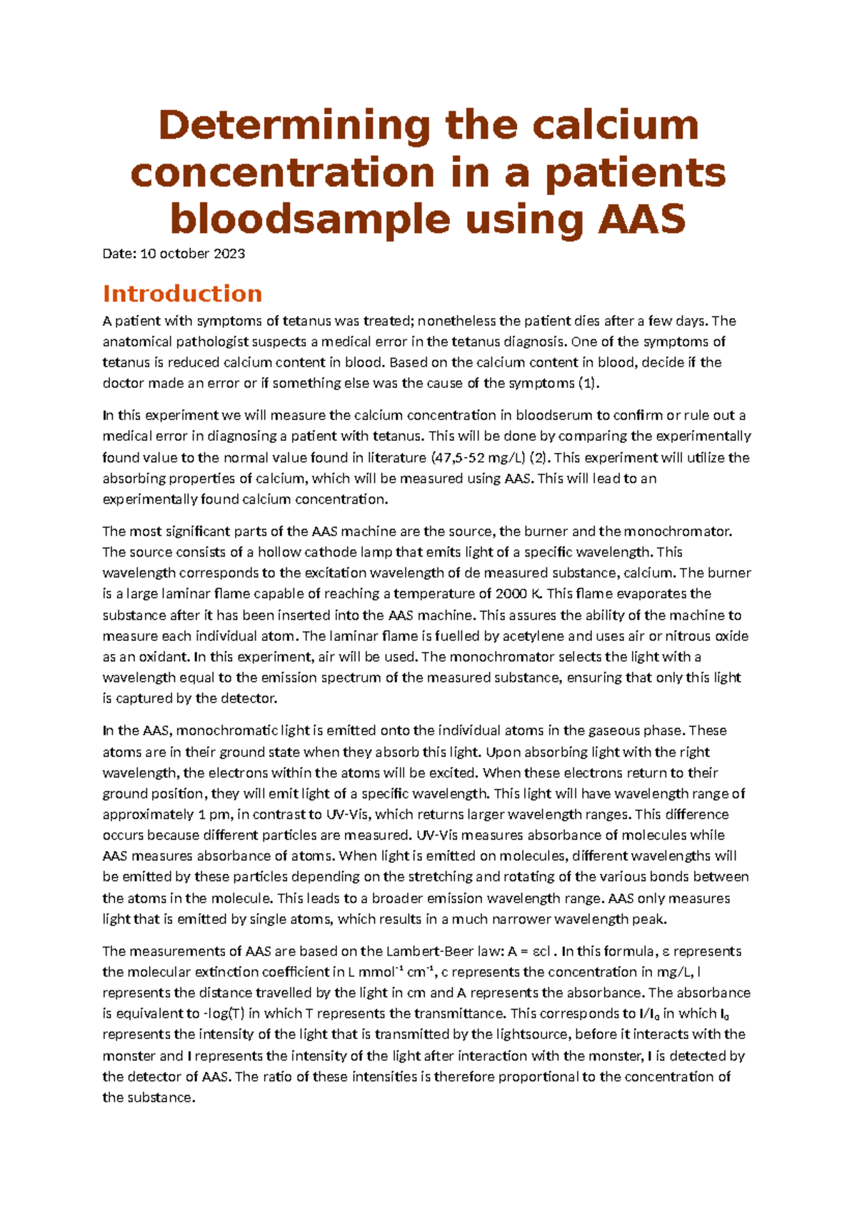 Labjournal AAS: Calcium Concentration Measurement in Blood Sample ...