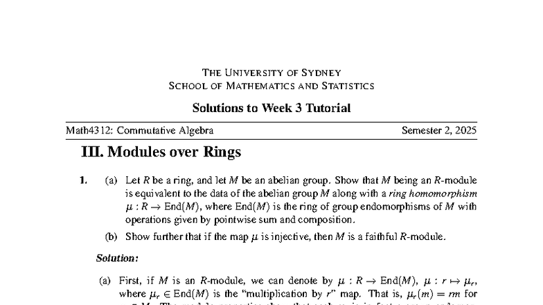 Math4312: Week 3 Tutorial Solutions on Commutative Algebra - Studocu