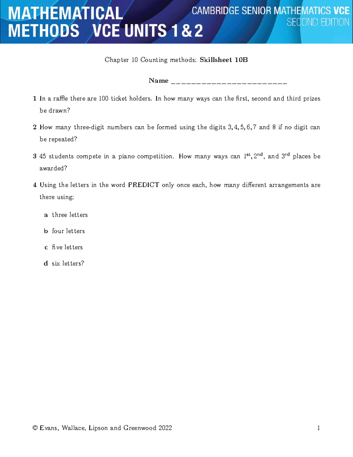 Chapter 10B Skillsheet: Counting Methods & Arrangements - Studocu