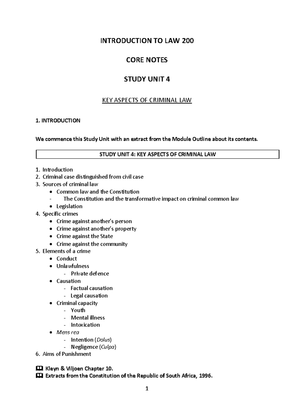 ILL 200 Study Unit 4: Key Aspects of Criminal Law Core Notes - Studocu