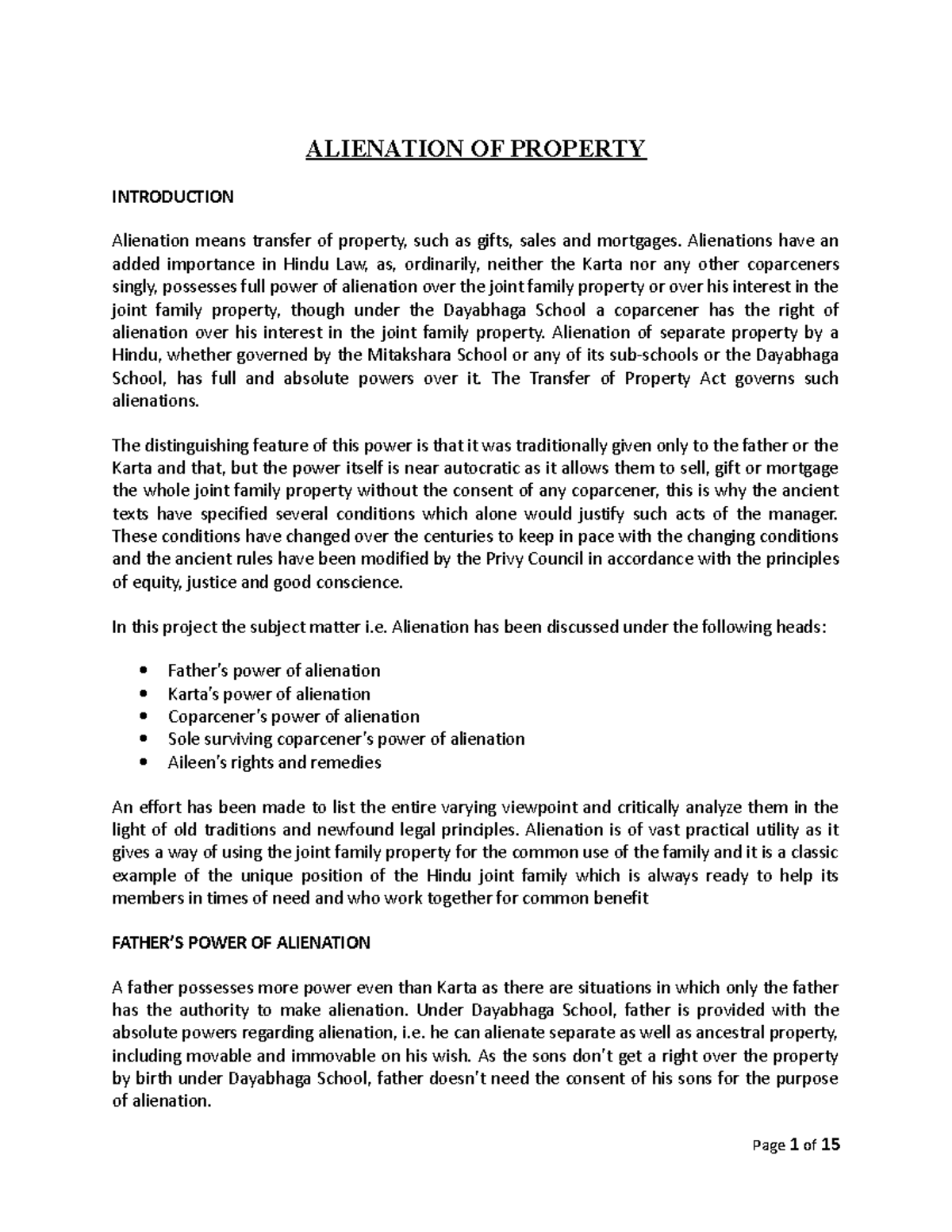 Alienation OF Property - ALIENATION OF PROPERTY INTRODUCTION Alienation ...