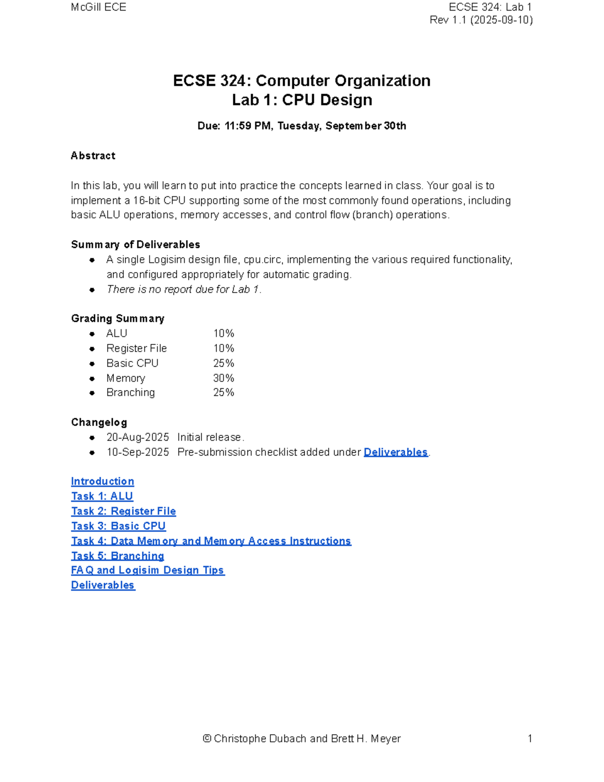 McGill ECSE 324: Lab 1 - CPU Design Implementation Guide - Studocu