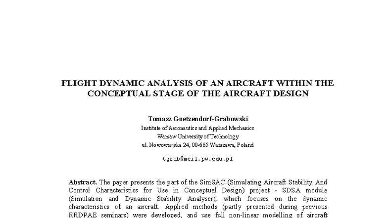 FLIGHT DYNAMIC ANALYSIS IN AIRCRAFT DESIGN (SDSA) - Studocu