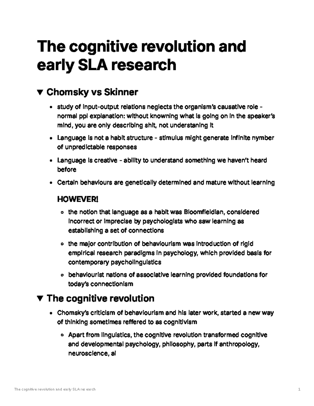 Cognitive Revolution & Early SLA Research: Chomsky vs Skinner Analysis ...