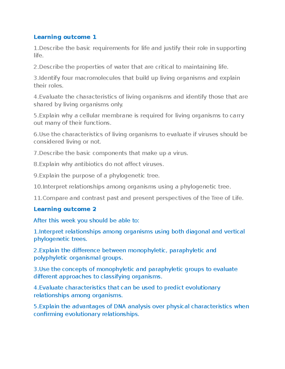 Biology Learning Outcomes: Key Concepts and Evaluations - Studocu
