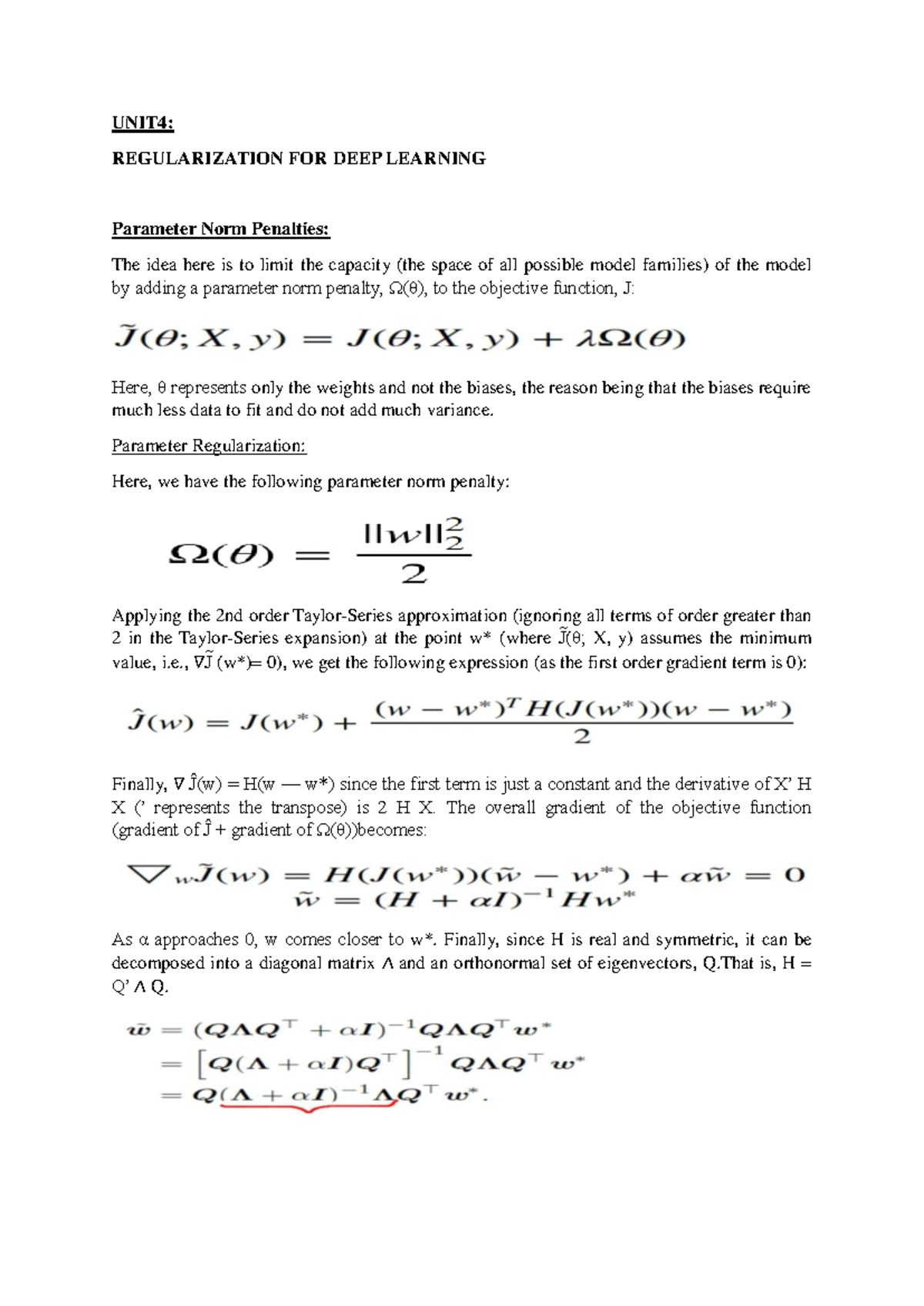 UNIT4 - unit 4 - UNIT4: REGULARIZATION FOR DEEP LEARNING Parameter Norm ...