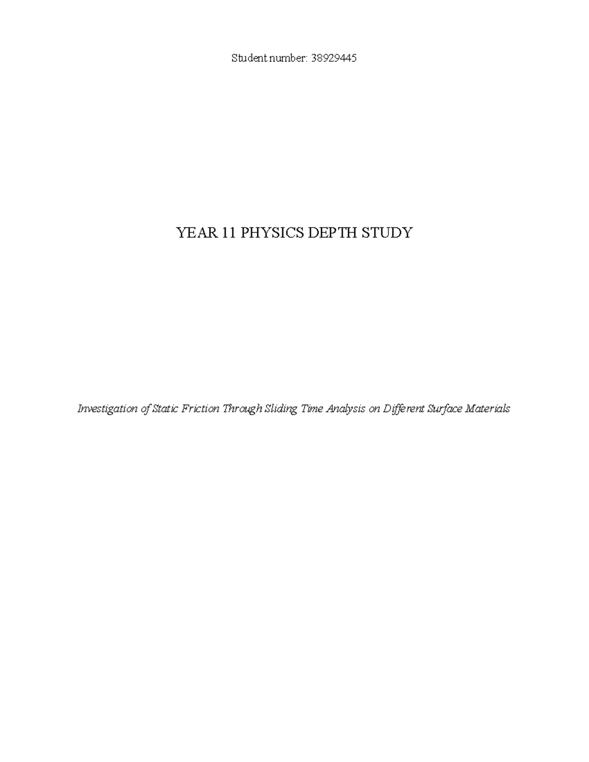 Y11 Physics Depth Study: Investigating Static Friction & Surface ...