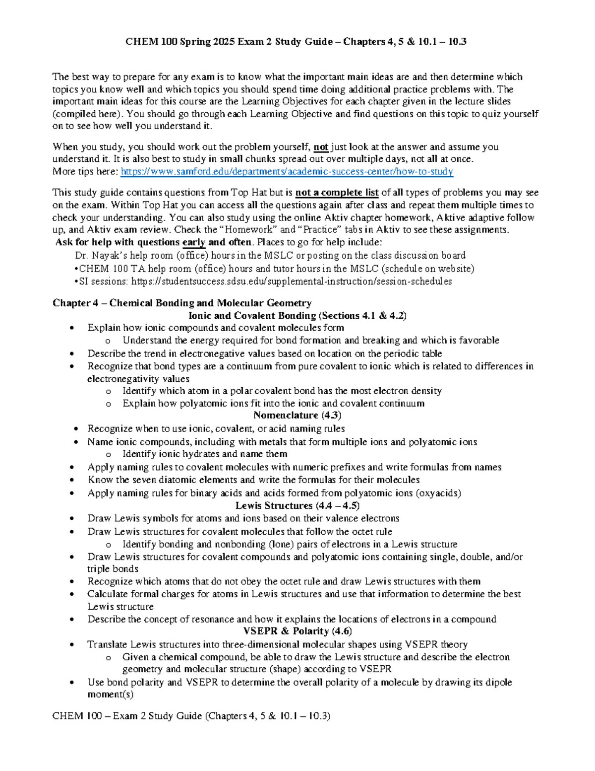 CHEM 100 Spring 2025 Exam 2 Study Guide: Chapters 4, 5 & 10.1-10.3 - The best way to prepare for ...