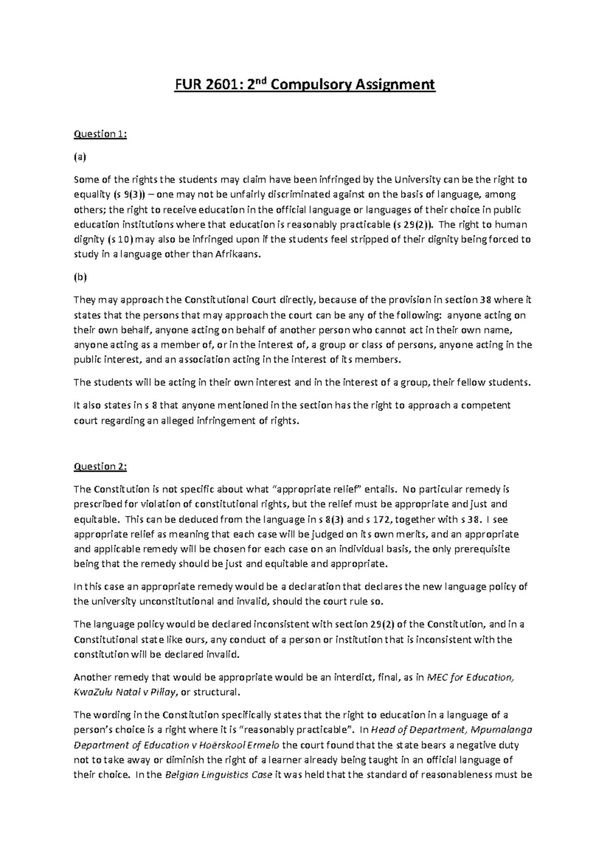 FUR2601 Assignment 2 Memo Analysis - Court Remedies Explained - Studocu