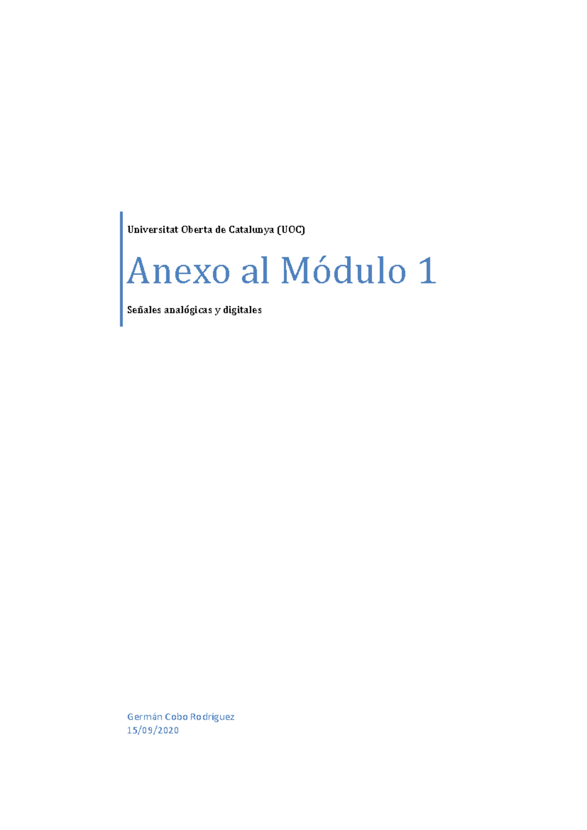 UOC - Señales y Sistemas I: Anexo Módulo 1 - Señales Analógicas y Digitales - Studocu