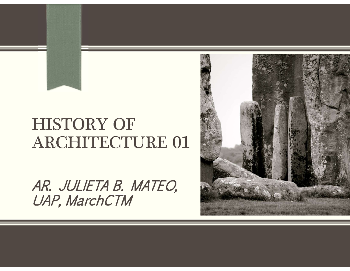 Lec 1 Orientation and Introduction to Prehistory - HISTORY OF ...