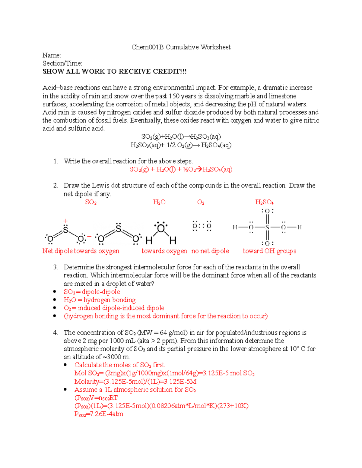 Final Exam Review - Chem 001B Cumulative Worksheet Key - Chem001B ...