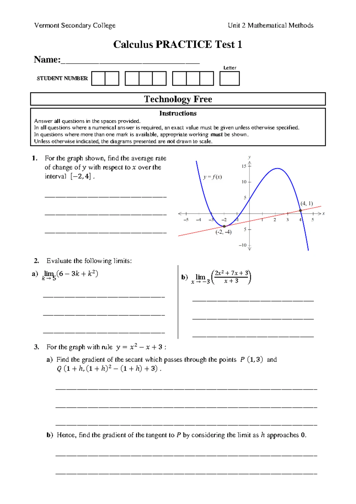 Chapter 17 Test 1 - Differentiation and Antidifferentiation Practice ...