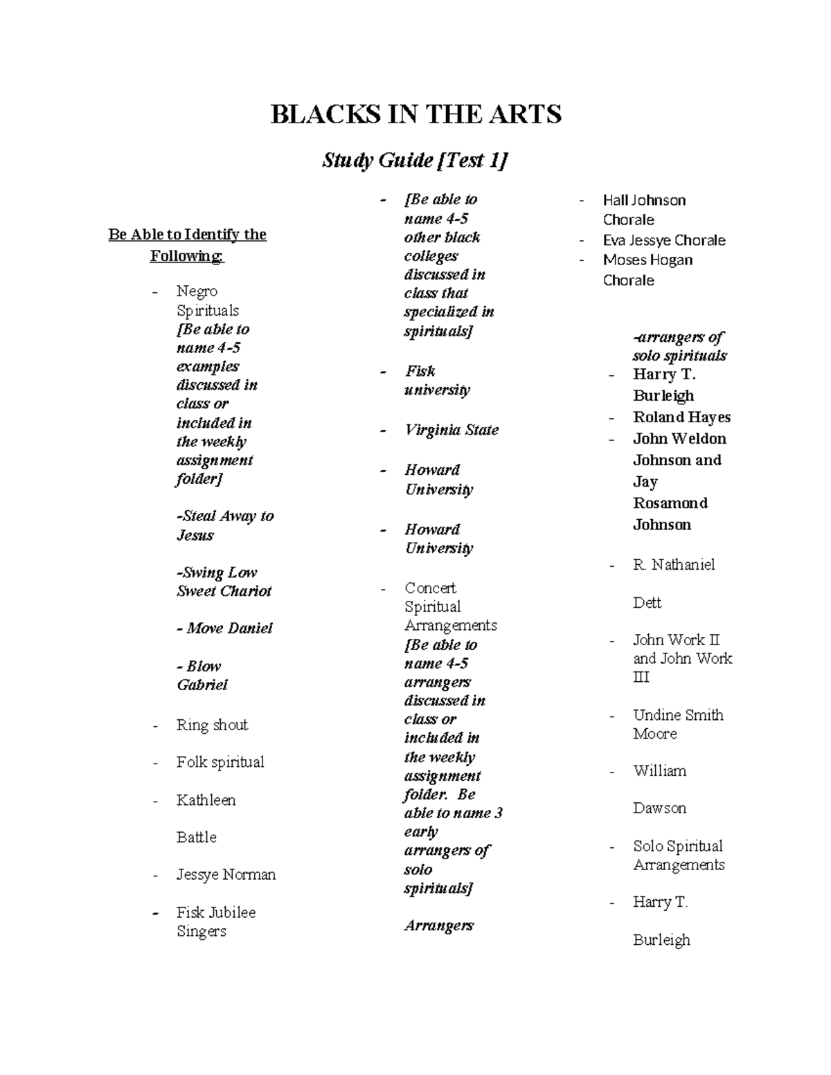BLK ARTS Study Guide: Key Figures & Concepts for Exam Prep - Studocu