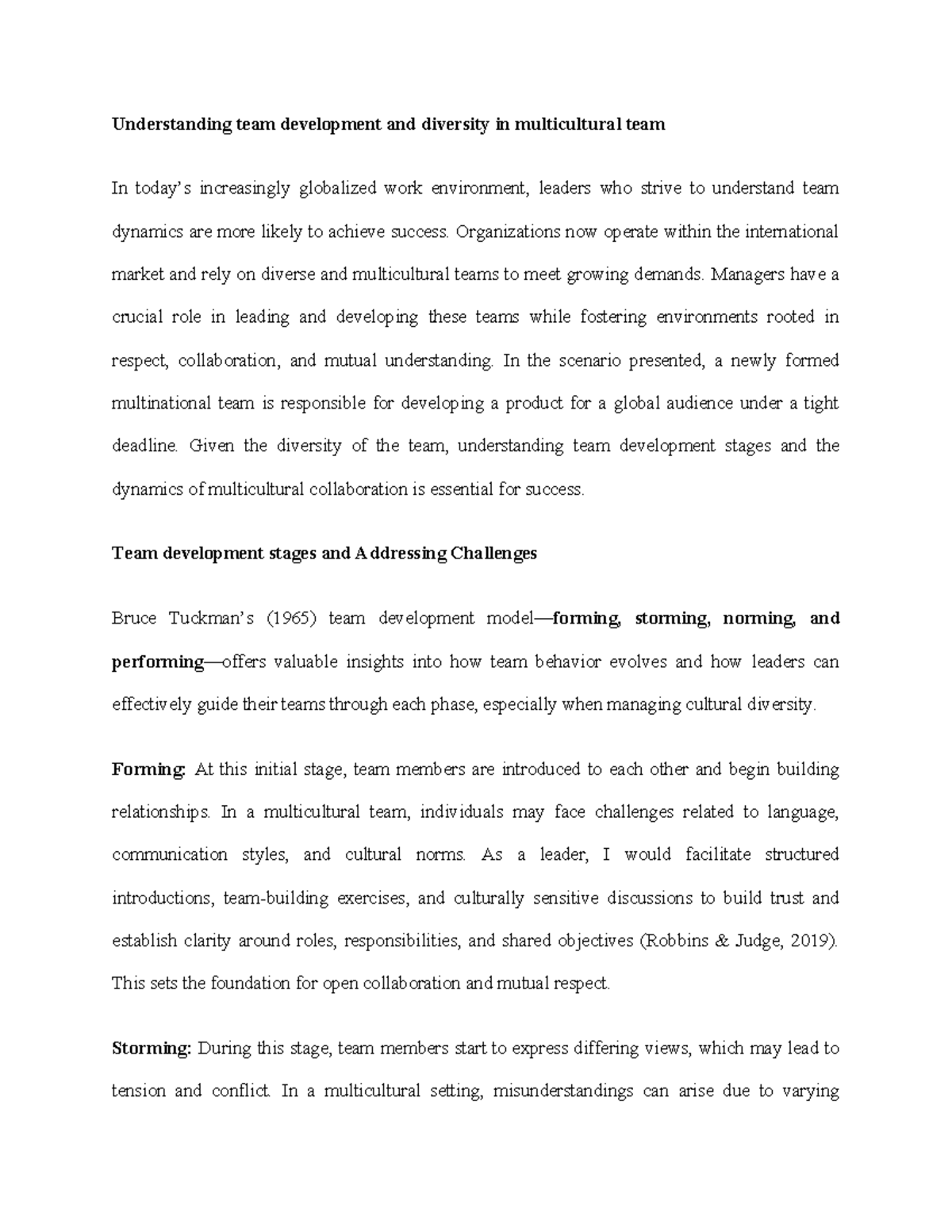 Discussion Unit 6: Team Development & Diversity in Multicultural Teams ...