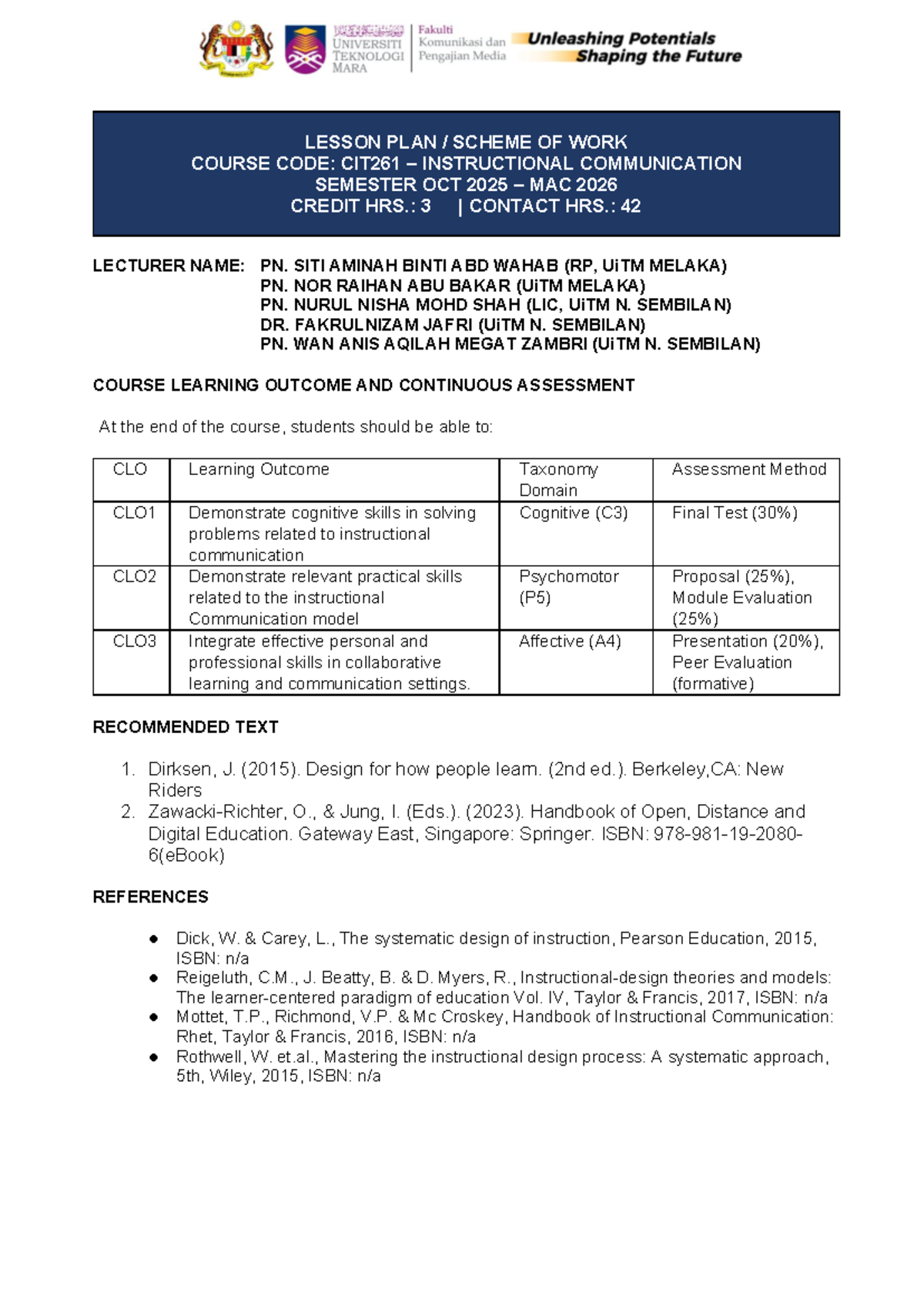 CIT261 - Comprehensive Lesson Plan for Instructional Communication ...