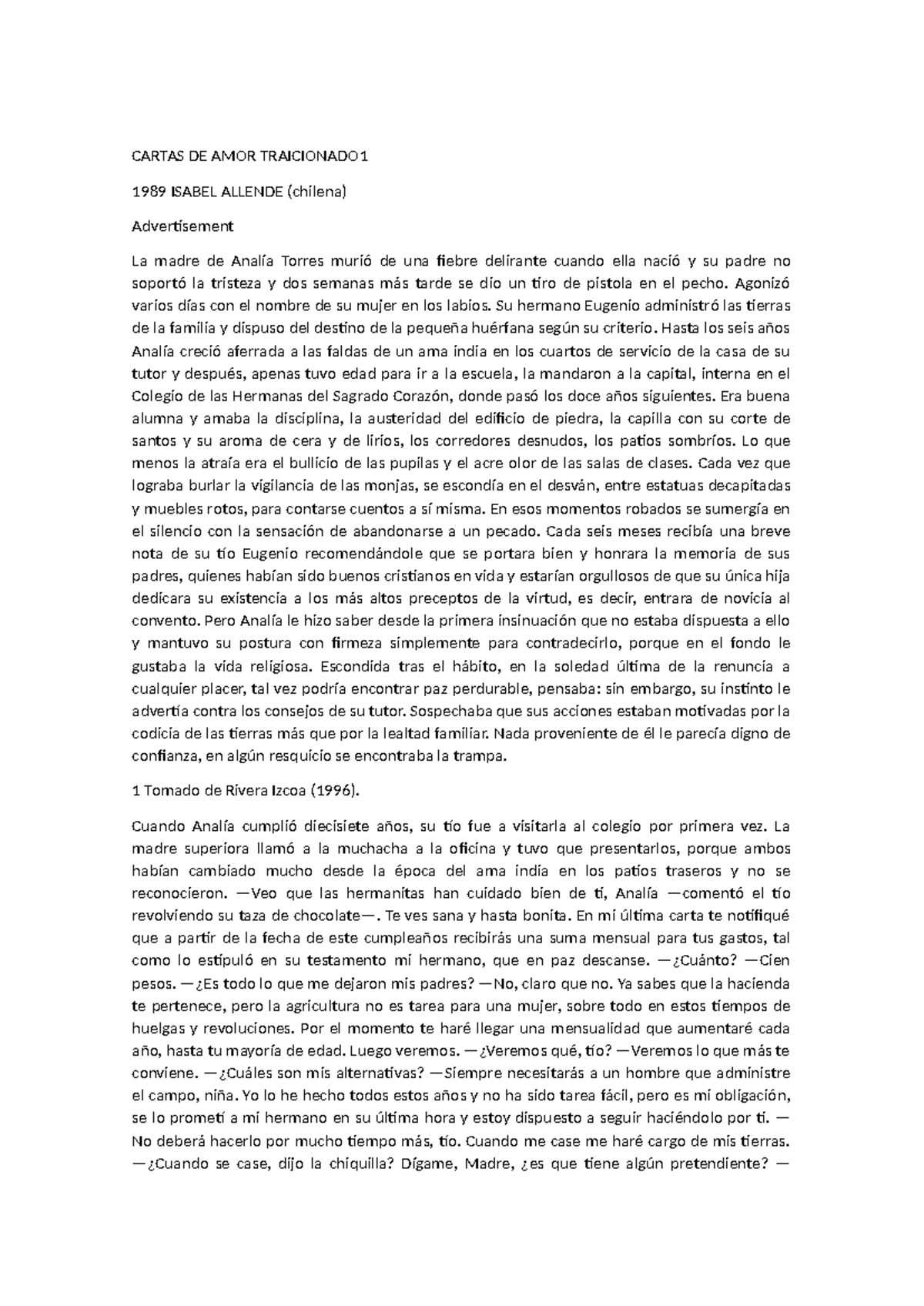 CARTAS DE AMOR TRAICIONADO 1: Análisis y Reflexiones sobre Isabel ...