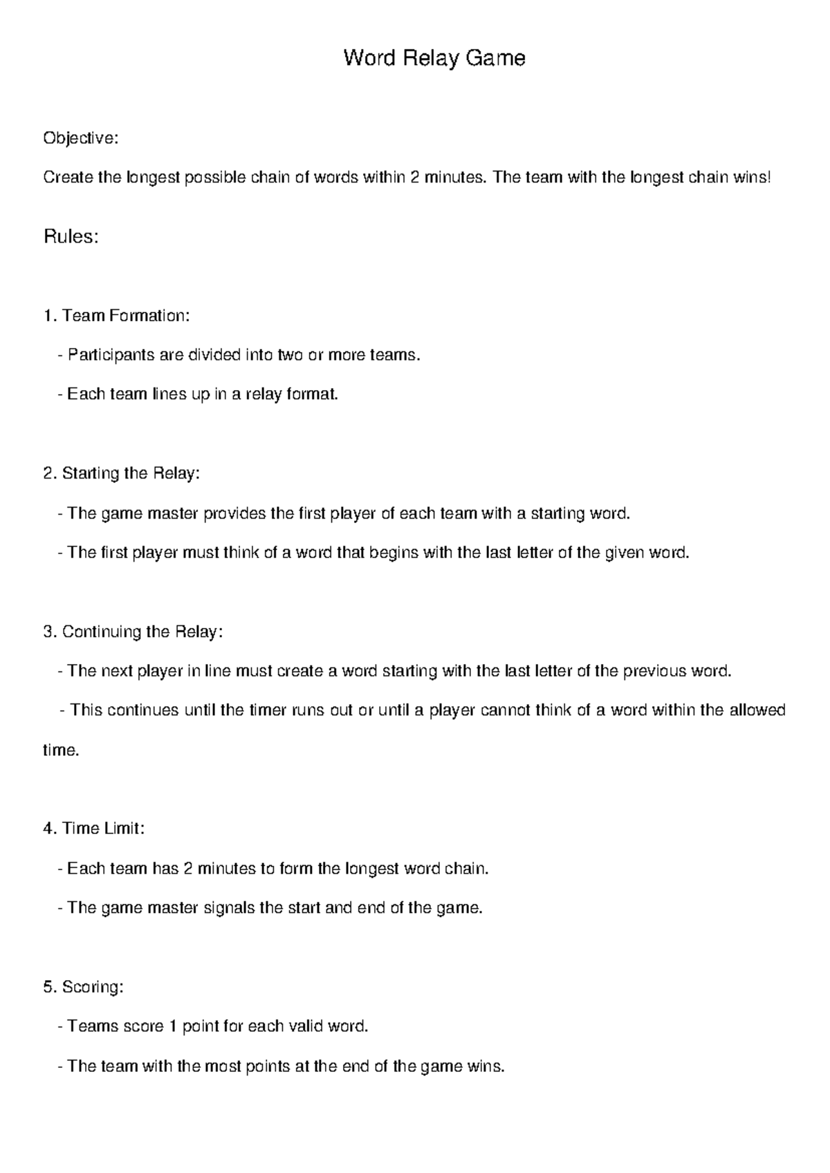 Word Relay Game Rules & Objectives - PHILO - Studocu