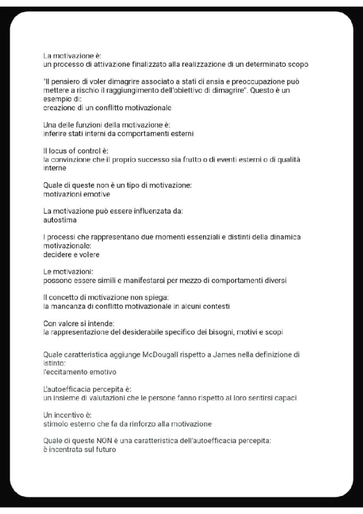 Esame Finale di Psicologia della Motivazione (PSY101) - Appunti ...
