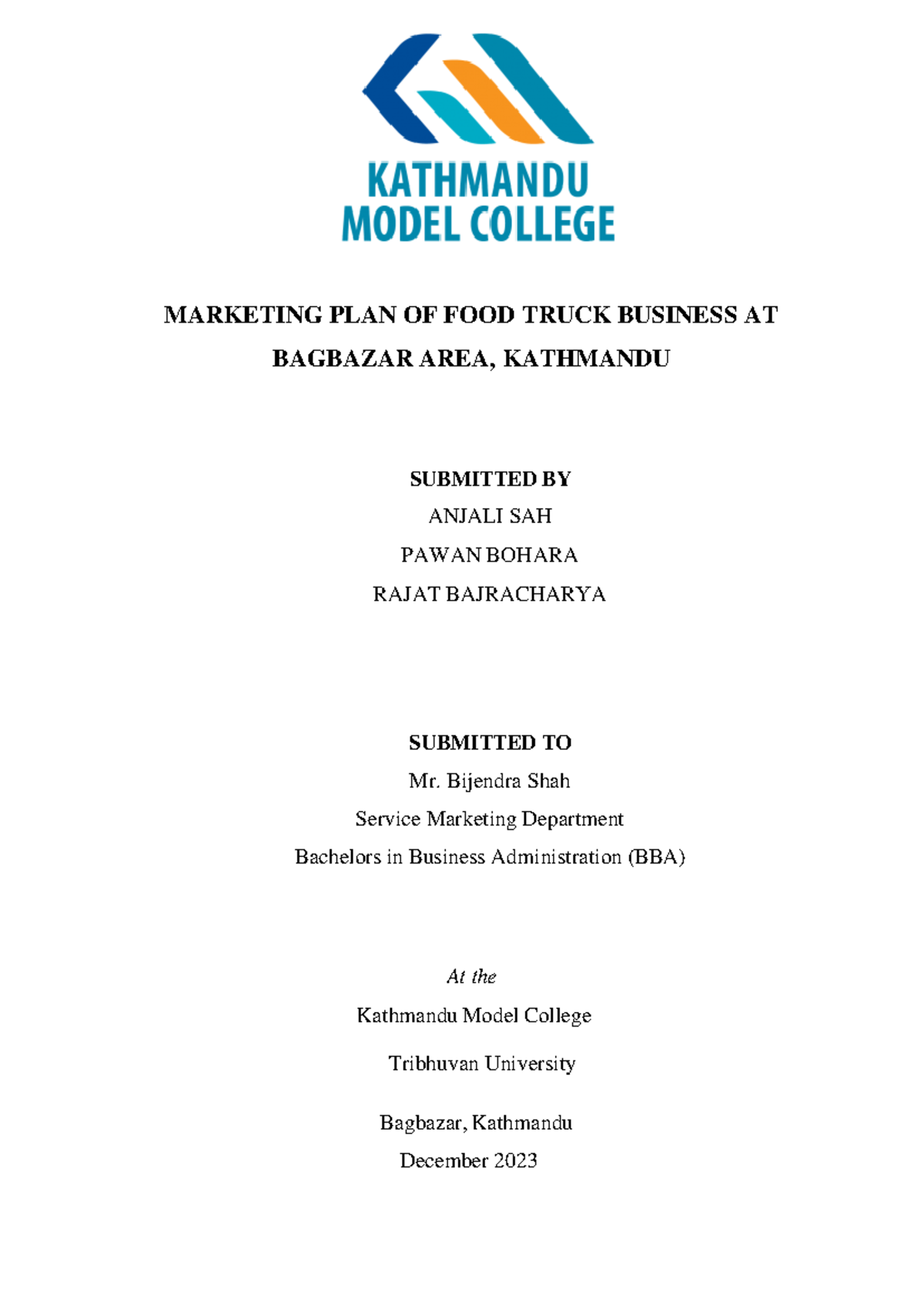 BBA Service Marketing Plan: Food Truck Business at Bagbazar - Studocu