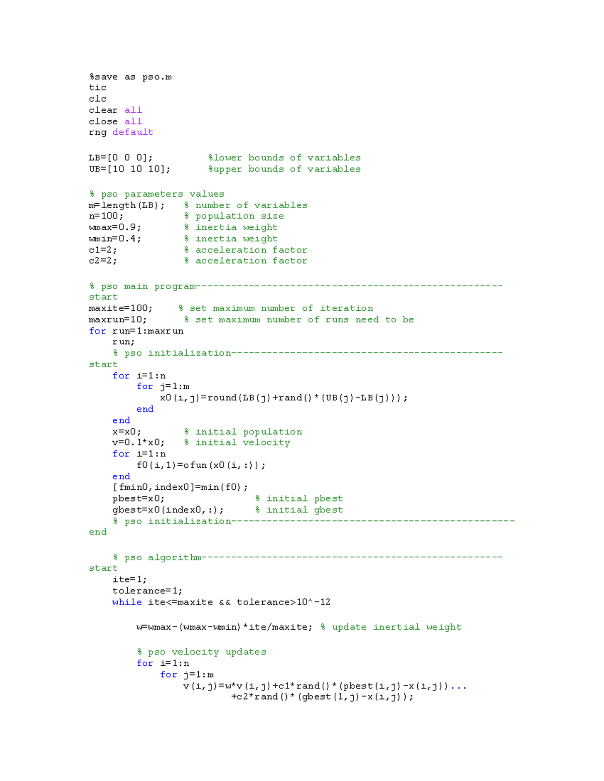 Matlab PSO- assignment-2023 - %save as pso tic clc clear all close all ...