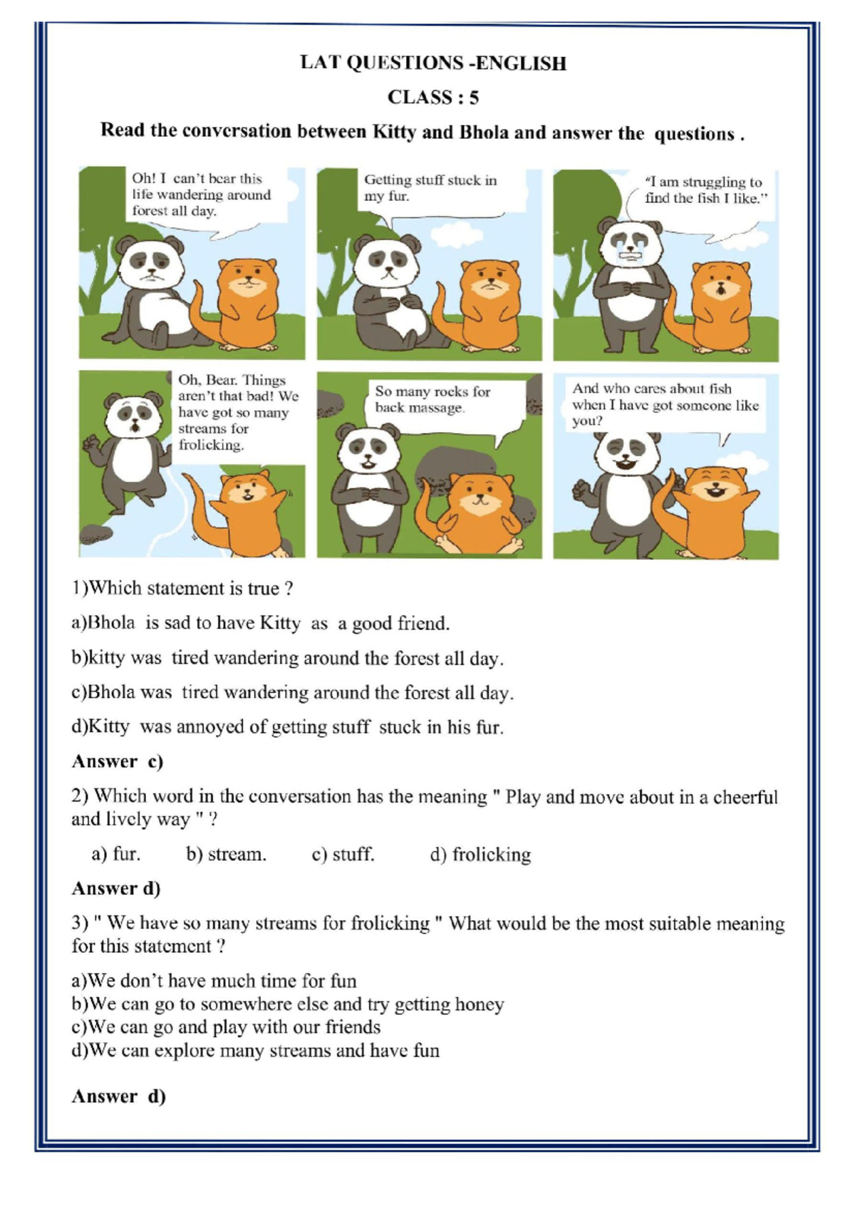 LAT Questions Class 5: Conversation and Comprehension Practice - Studocu