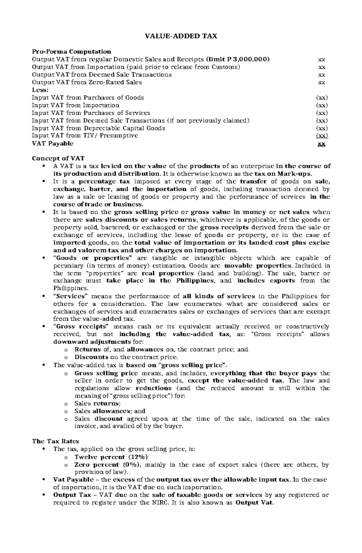 Value-Added-Tax - bhh - VALUE-ADDED TAX Pro-Forma Computation Output ...