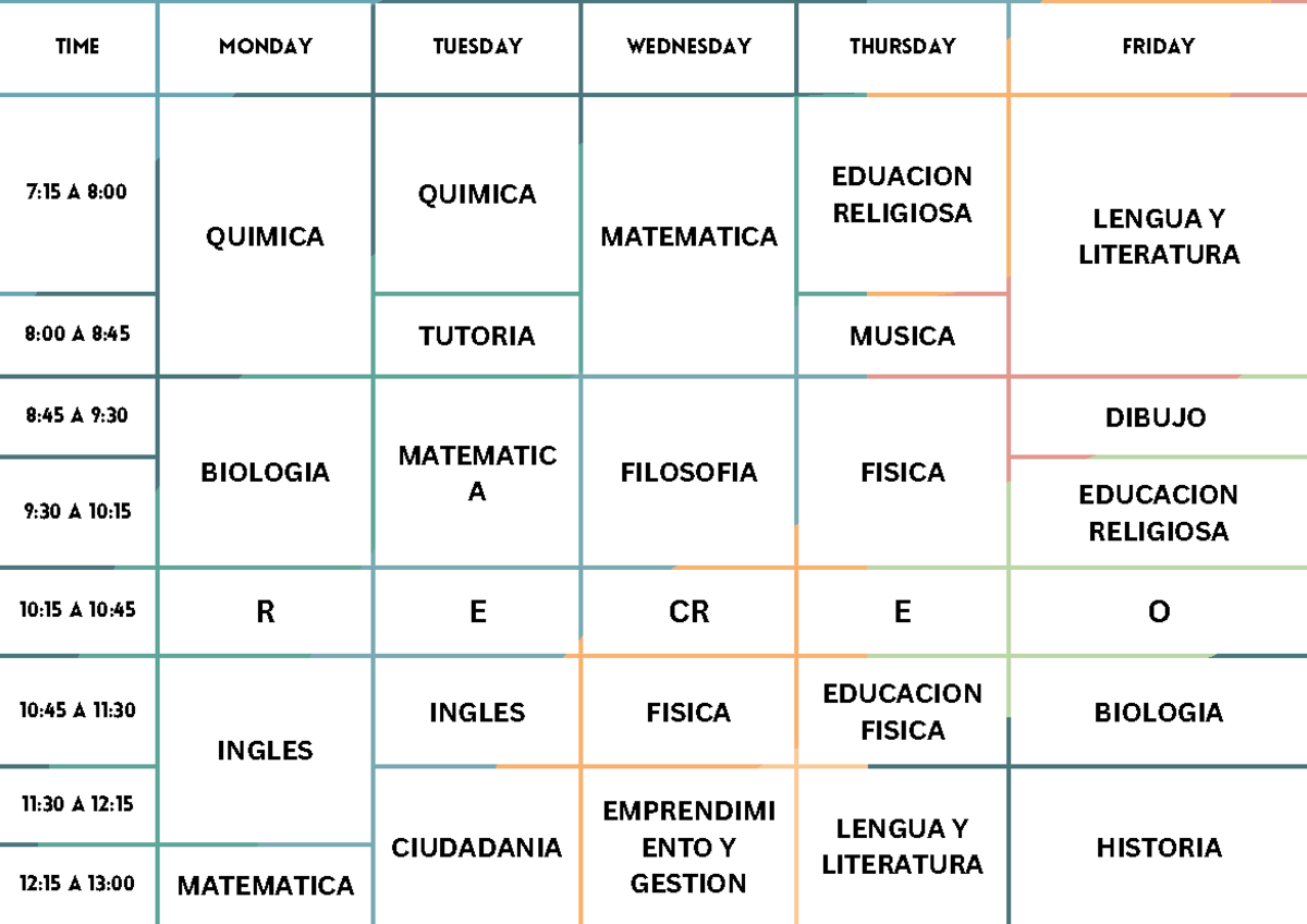 Class Schedule Education in Green Blue and Orange Flat Graphic Style ...