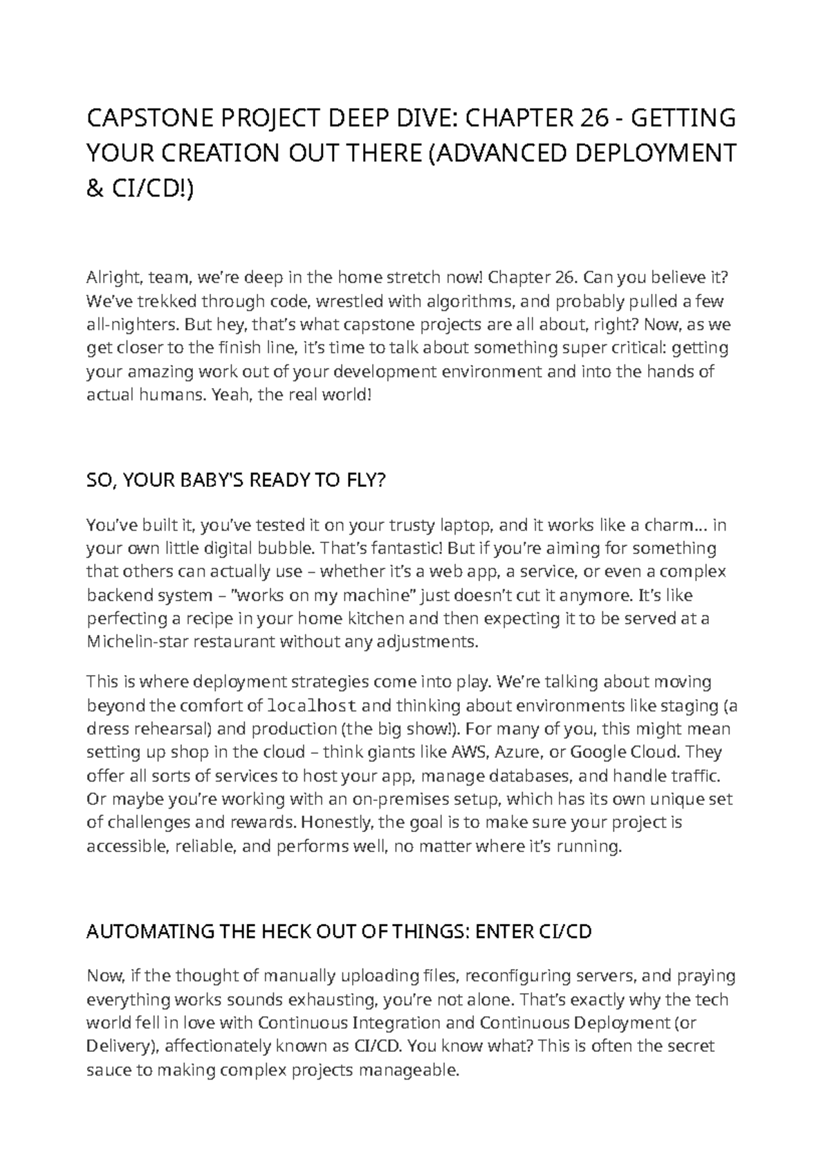CAPSTONE PROJECT REVIEW: CHAPTER 26 - DEPLOYMENT STRATEGIES - Studocu