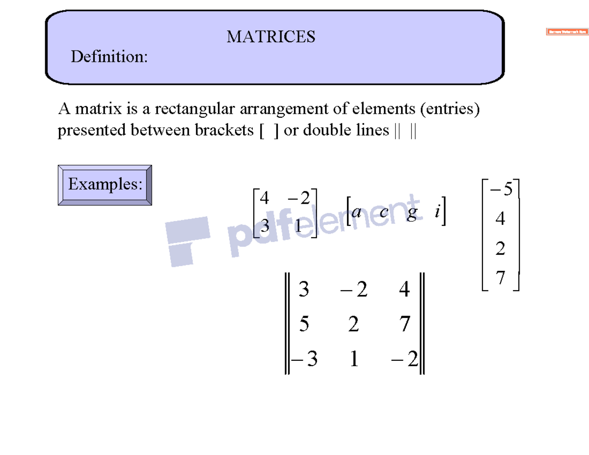 Matrices Notes 1(2): Definitions, Operations, and Properties - Studocu