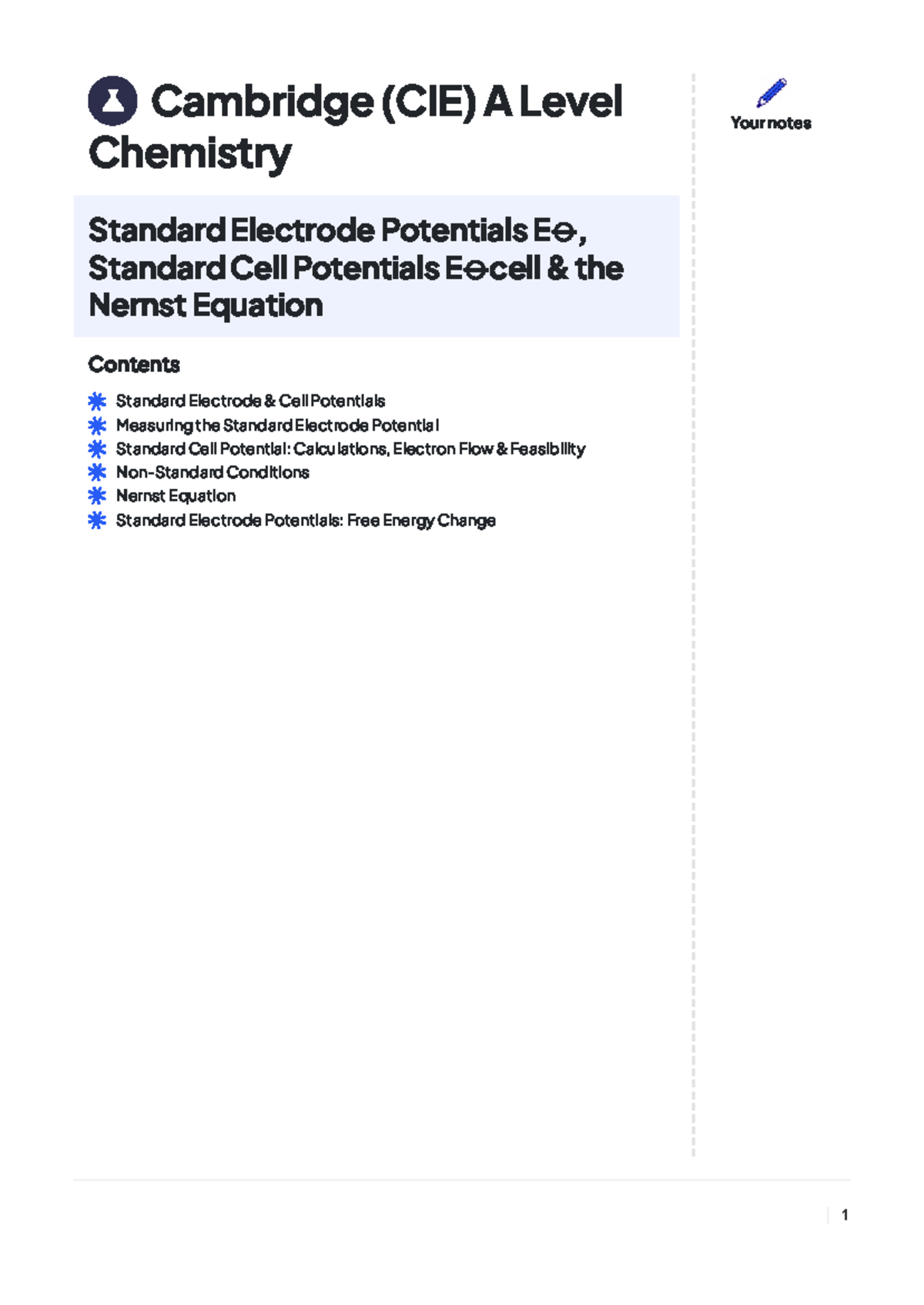 Chapter 21: Electrochemistry - Standard Electrode Potentials (CIE A ...